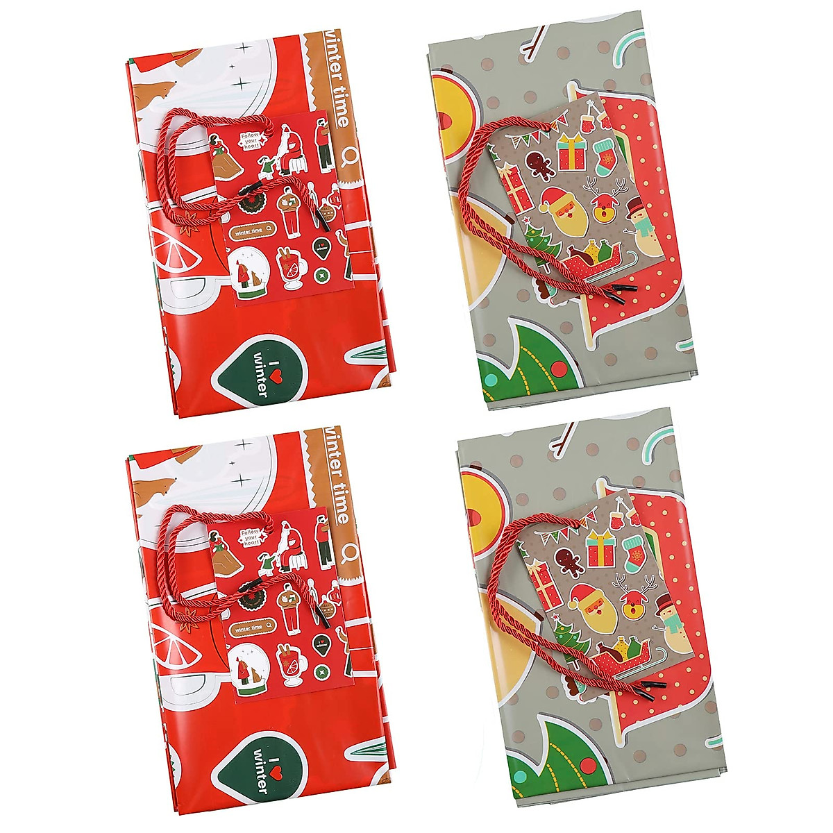 Niceup 4-Pack Jumbo Christmas Gift Wrapping Bags with Name Tag & Tie, 36”X48” Extra Large Plastic Santa Pattern Xmas Festival Present Bags for Big Giant Gift Kids Bike Stuffer Toys (2 Red+2 Brown)