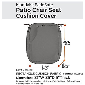 Classic Accessories Montlake FadeSafe Water-Resistant 21x25x5 Inch Rectangle Outdoor Seat Cushion Slip Cover, Patio Furniture Chair Cushion Cover, Light Charcoal Grey, Patio Furniture Cushion Covers