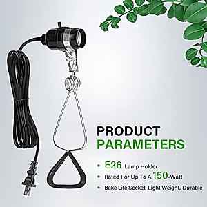 Simple Deluxe HIWKLTCLAMPSOCKETX2 2-Pack 18/2-Gauge Brooder and Heat Clamp Lamp with Bakelite Socket 150 Watt 6 Feet Cord, Black, 2 Count