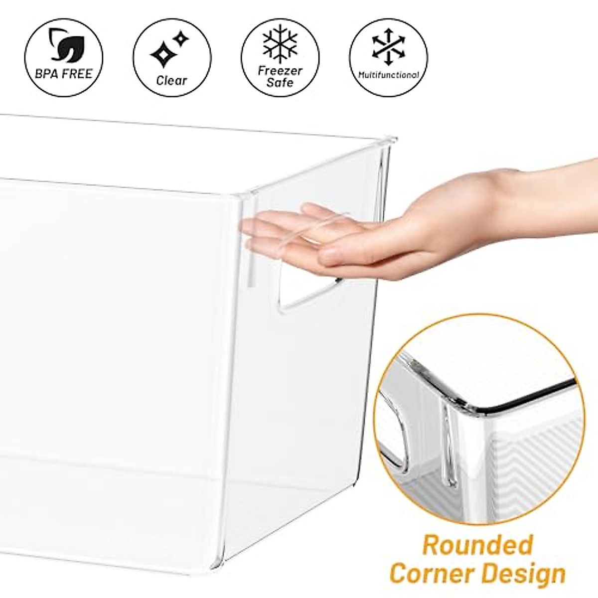 6 Pack Large Clear Storage Organizer Bins, Plastic Storage Bins Pantry Organizer Bins wit Handle, BPA Free Storage Containers for Kitchen, Refrigerator, Freezer, Countertops, Cabinet,Closet,Bathroom