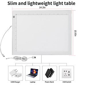 YINGWOND B4 Artist Tracing Light Box Board with Internal Cord, 14.2 * 10.6 in, 3 Levels of Brightness, Ultra-Thin 8000LUX Light Pad for Diamond Painting Weeding Vinyl