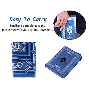 Hitopin 2 Pieces Travel Prayer Mat, 60cm*100cm Portable Prayer Mat, Waterproof Prayer Mat, Prayer Rug, Muslim Travel Prayer Mat, for Ramadan Gifts, Islamic Muslim Prayer (Black, Blue)