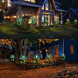 Solar Yard Lights Wind Spinners- Metal Lotus Flower Garden Decor LED Crackle Glass Globe Yard Art Sculpture Solar Stake Lights for Patio Pathway Lawn Walkway