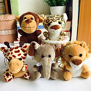 OuMuaMua 6pcs Jungle Animal Plush Toys Stuffed Animals Set, 4.8 Inch Cute Small Zoo Animals Plush Keychains for Kids Animal Themed Parties,Kindergarten Fun, Teacher Student Achievement Award