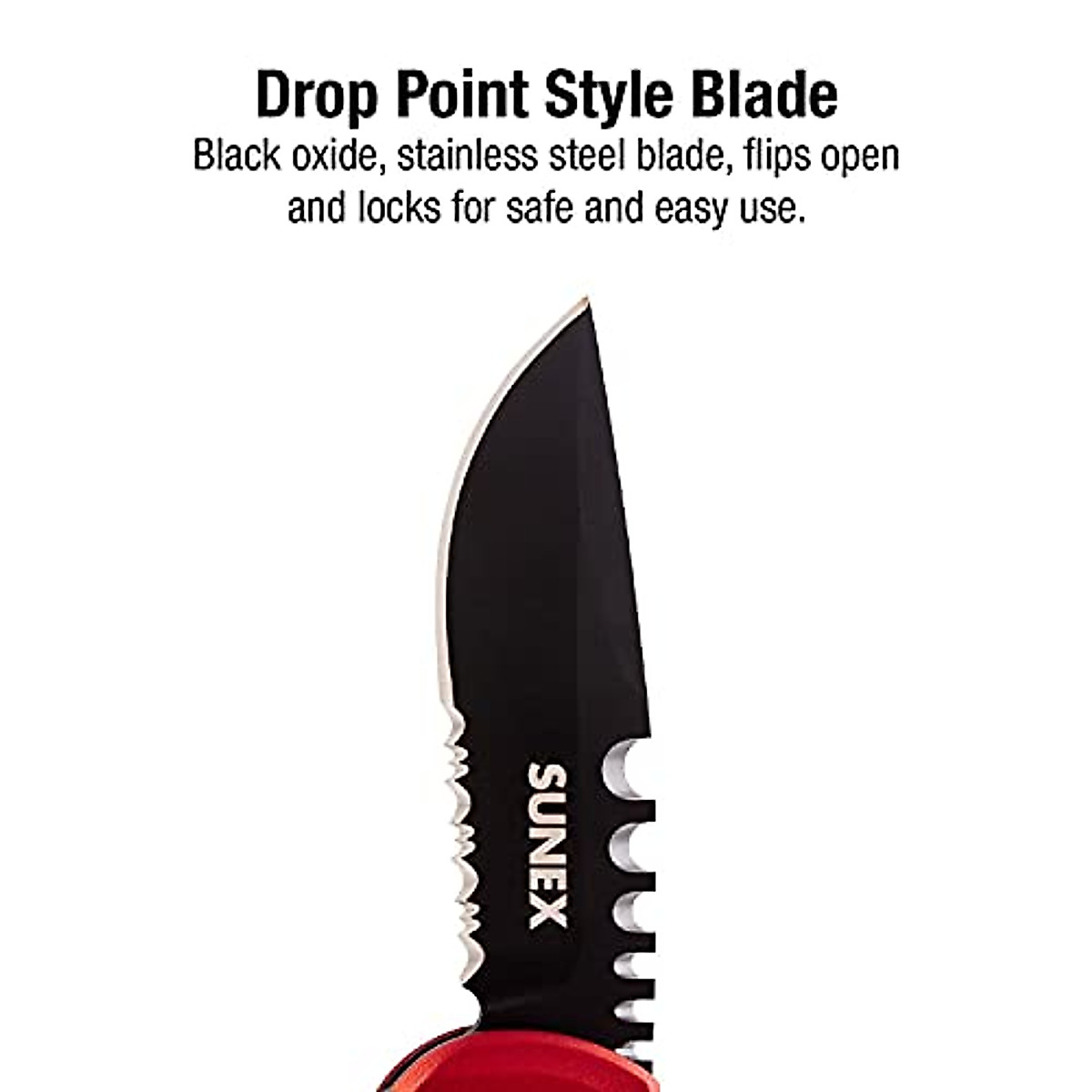 Sunex KNWIREB Wire Biter Electrician's Knife with Drop Point Blade with #2 Bit Driver, Dual Serrated Edges, Lightweight Aluminum Handle & Multi-Purpose Clip