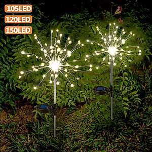 Solar Firework Lights 2 Packs Solar Garden Decorative Lights Outdoor 150 LED 2 Modes Firework String Light Waterproof Landscape Fairy Lights for Yard Lawn Pathway Christmas Party Decor (Warm White)