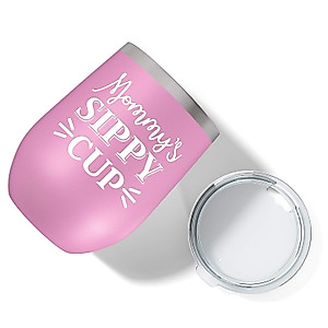Mommy's Sippy Cup on 12 oz Blush Stainless Steel Gift Travel Wine Tumbler