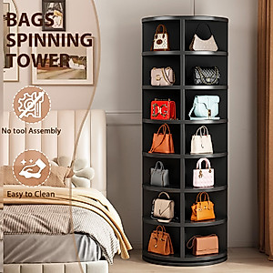 usihxjg Rotating Shoe Rack, 7-Tier Spinning Shoe Rack, Free Standing 360°Revolving Shoe Organizer, 63" Vertical Round Carousel Rotate Shoes Closet for Entryway Living Room Hallway Black