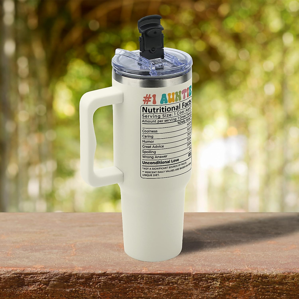 FROOBLEQUIRK Best Auntie 40oz Tumbler – Cool Aunt Club Cup, Funny Nutrition Facts Design, Birthday & Holiday Gift from Niece or Nephew