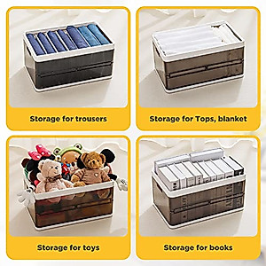 Homde Wardrobe Clothes Organizer for Jeans, 2 Pack 7 Grids Stackable Foldable Closet Drawer Organizer Storage Box Bin for Sweater, Bra, Underwear, T-shirts, Socks, with Cover and Handle, Plastic