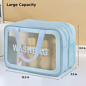 DAPOWER Travel Toiletry Bag for Women, Matte Translucent Toiletry Bag with Handy Handle, Makeup Cosmetic Organizer Bag for Travel Toiletries Accessories (Blue-XL)
