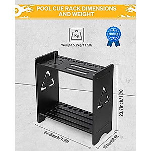 EXTCCT Pool Stick Holder Floor Stand- Billiards Pool Cue Rack Oak Solid Wooden Holds 9 Cues and Pool Table Accessories Organizer with Chalk Cone Holder for Game Room Club or Men Cave
