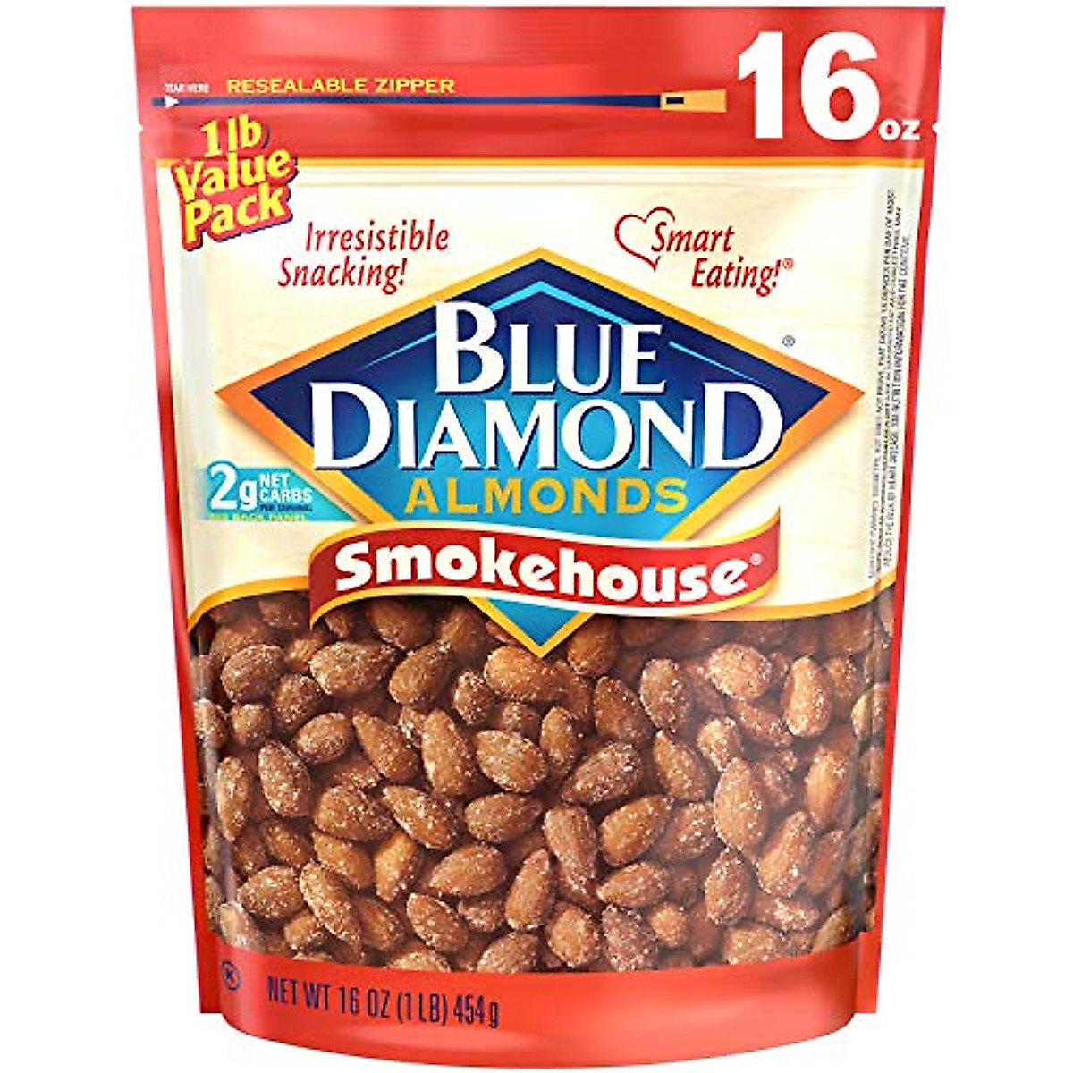 Blue Diamond Almonds Gluten Free Smokehouse Flavored Snack Nuts, 16 Oz Resealable Bag (Pack of 1)