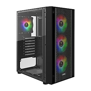 GAMDIAS ATX Mid Tower Gaming Computer PC Case with Side Tempered Glass, 4X 120mm ARGB Case Fans and Sync with 5V RGB Motherboard and Excellent Airflow