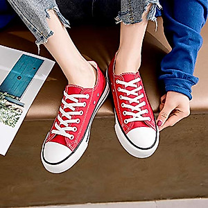 Womens Canvas Sneakers Low Top Lace Up Canvas Shoes Fashion Comfortable… (Red, US7)