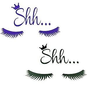 Maydahui 2 PCS Eyelash Wall Decal 14 Inch Salon Home Sign Decor Black Purple Shh Sleep Eyes Art Vinyl Mural Wall Sticker for Living Room Bedroom Easy to Paste