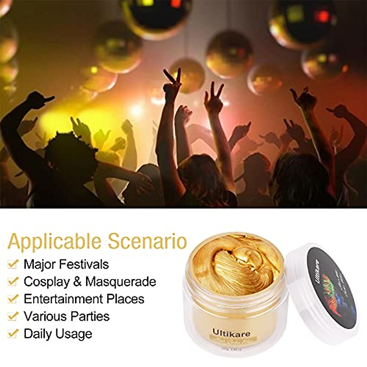 Hair Color Wax Blonde, Ultikare Instant Hair Dye Cream Mud Washable Temporary Hair Dye Natural Hairstyle Color Pomade for Party, Cosplay, Halloween (Gold)
