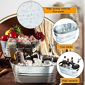 4 Pcs 4 Gallon Galvanized Metal Ice Buckets Beverage Tubs for Parties Large Drink Tin Bins for Beer Wine Champagne Cocktail Cooler for Rustic Mimosa Bar Supplies (Silver,Classic)