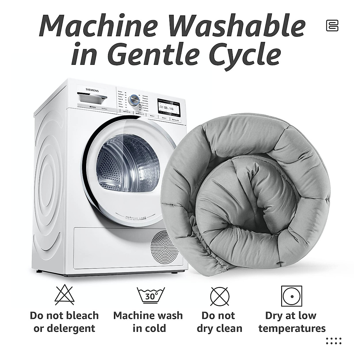 HYLEORY All Season Queen Size Bed Comforter - Cooling Down Alternative Quilted Duvet Insert with Corner Tabs - Winter Warm - Machine Washable - Light Grey