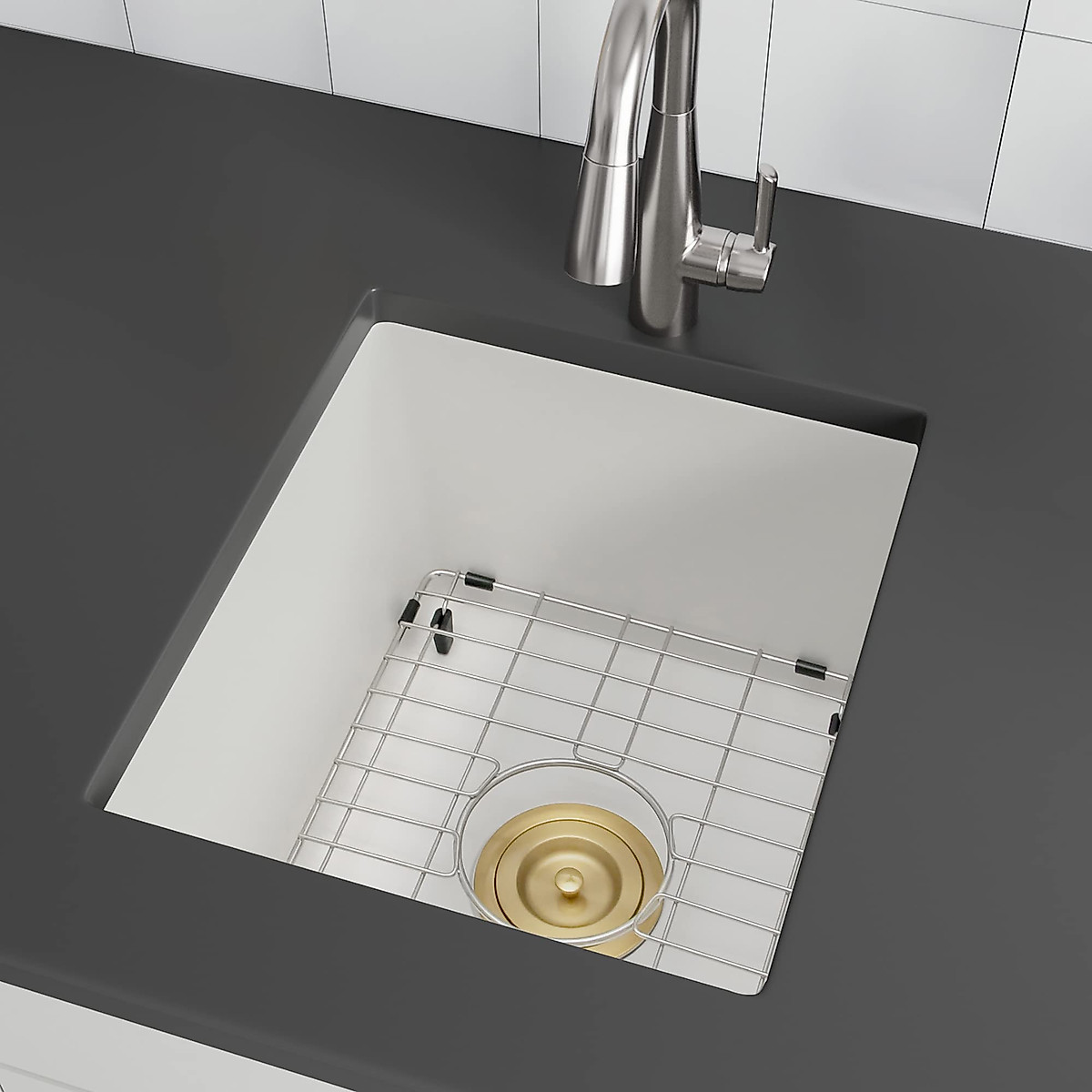 Lonsince Bar Sink,Undermount Bar Sink 16 X 18 Inch,Small RV Sink,Small Bar Sink,White Bar Sink,Granite Undermount Sink,Quartz Classic Kitchen Sink White