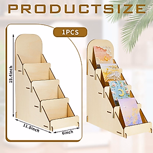 DoubleFill 4 Tier 4 Shelves Greeting Card Display Stand Sticker Display Stand Wood Portable Card Display Rack Multipurpose Greeting Card Holder Wooden Sticker Display Stand for Cards Stickers Photos