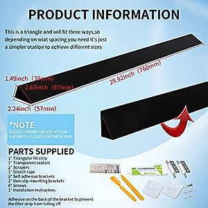 30" Slide In Range Rear Filler Kit W10113901A，Universal Triangular Filler Strip for Stove Gap, Aluminum Cooktop Gap Trim Kit Between Backsplash and Stove Compatible with Whirlpool & Most Brand, Black