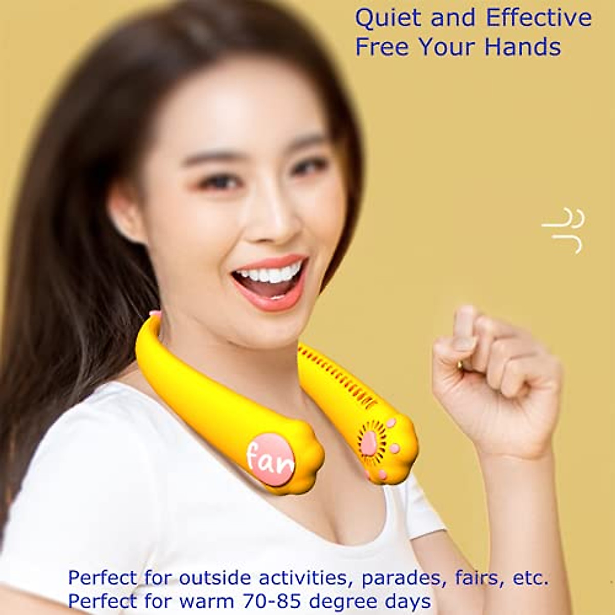 Vividda Portable Neck Fan, Rechargeable Fan around Neck, Hands Free Personal for Your Hanging Bladeless, Cooling Air Conditioner with 3 Wind Speed Outdoor Indoor, Pink