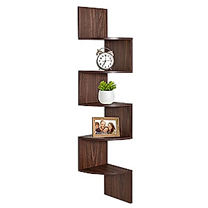 Greenco 5-Tier Corner Shelves, Floating Corner Shelf, Wall Organizer Storage, Easy-to-Assemble Tiered Wall Mount Shelves for Bedrooms, Bathroom Shelves, Kitchen, Offices, Living Rooms (Walnut Finish)