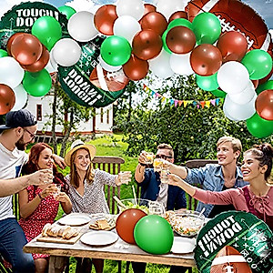 97 Pieces Football Balloons Set 6 Pieces Football Field Foil Balloons 90 Pieces Latex Balloons and Long Balloon Strip for Sport Themed Football Themed Birthday Party Decorations (White, Green, Brown)