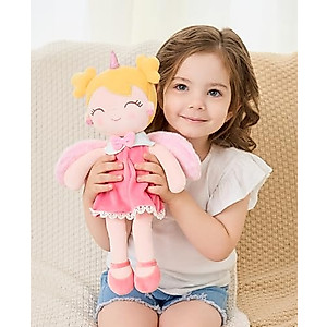 GAGAKU Soft Baby Doll Plush Unicorn Girl Angle with Wings 17” Cute Plush Baby Toys for Baby and Toddler - Pink