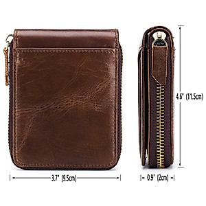 BULLCAPTAIN Mens Leather Zipper Wallet RFID Blocking Bifold Secure Vintage Zip Around Multi Credit Card Holders