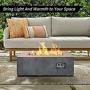 Kante 42 Inches Outdoor Propane Fire Pit Table, Rectangular Concrete Smokeless Gas Fire Pit Table for Patio Garden, 50,000 BTU Stainless Steel Burner, Waterproof Cover, Natural Concrete (A-R01-81921)