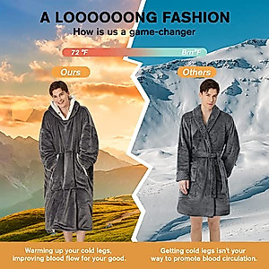 yescool Oversized Wearable Blanket Hoodie, Flannel Sherpa Fleece Blanket Sweatshirt for Adults Women Men, Big Plush Cozy Hooded Blanket with Hood, Pocket & Sleeves, One Size Fits All (Grey)