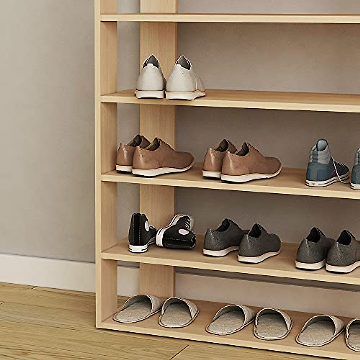 DlandHome Shoe Rack Shoe Storage Cabinet, 5 Tier Shoe Racks, Wooden Shoes Heels Sneakers Storage Cabinet Organizer for Entryway, Hallway, Closet or Living Room,Oak