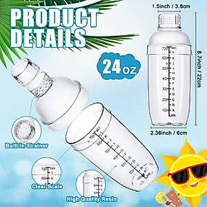 Lallisa 12 Pcs Plastic Cocktail Shaker Drink Mixer with Scales and Strainer Top Clear Shaker Cup with Measurements Plastic Shaker Bottle Bar Mixing Tool for Tea Coffee Boba Milk (700 cc/ 24 oz)