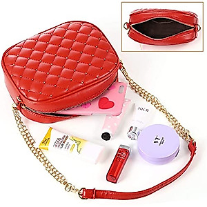Small Cute Red Handbag for Girls - Womens Shoulder Crossbody Purses - Mini Quilted Leather Tote Messenger Bags Satchels for Women and Teens