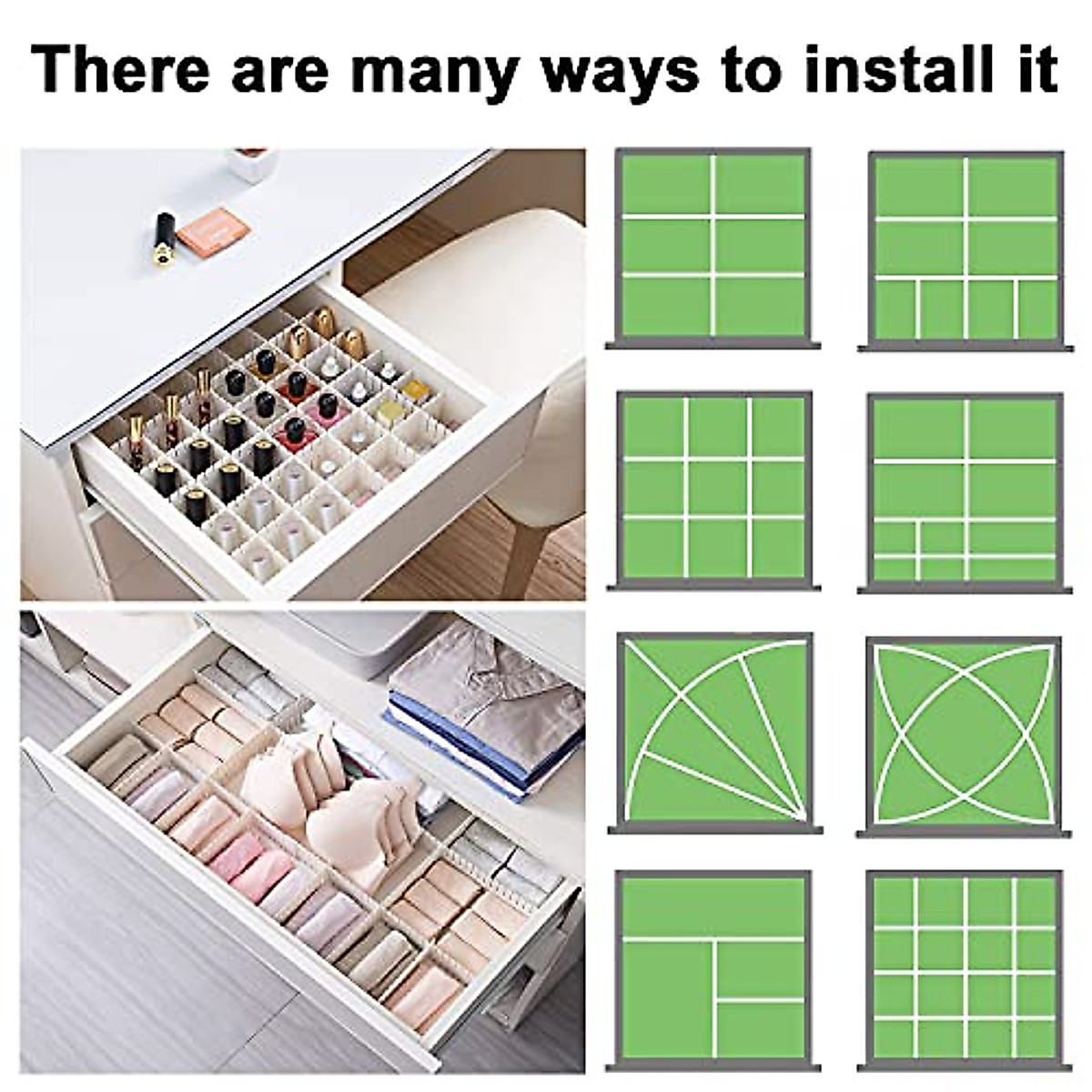 DUTWROY 24Pcs Adjustable Drawer Dividers 14.5Inch Plastic Storage Drawers Divider White DIY Grid Drawer Organizer Dividers for Socks Underwear Makeup Clothes