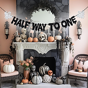 Halloween Half Way to One Banner, 6 Months Birthday Decorations, Half Birthday Decor, Little Boo, Halloween Baby Shower Birthday Party Decorations, Black Glitter