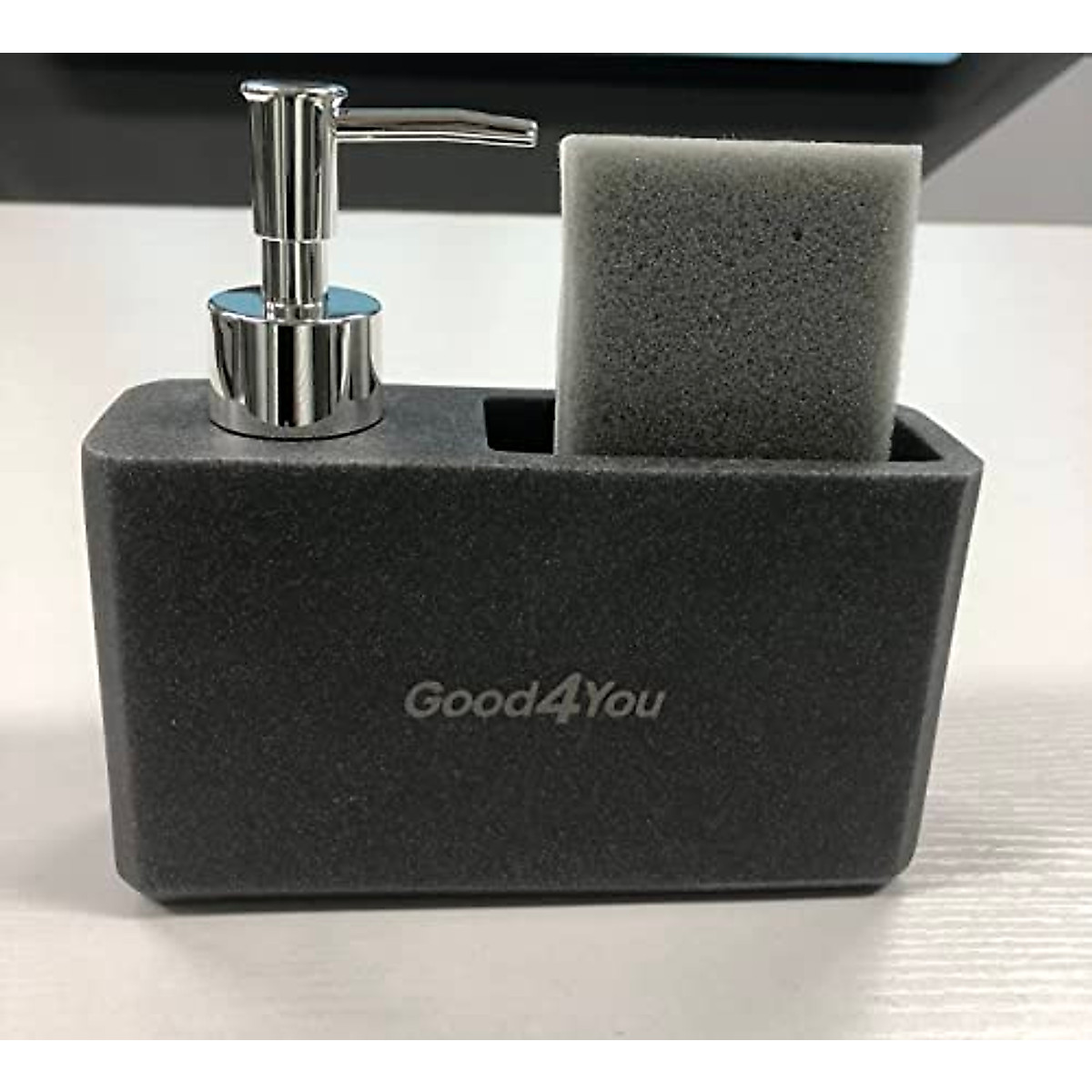 GOOD4YOU Lot of Two Manual Soap Dispenser, Organizer on Countertop, 2-in-1 Manual Dish Soap Dispenser and Sponge Holder, Durable ABS Material, Countertop for Kitchen & Bathroom