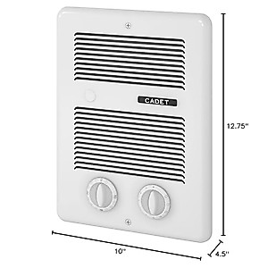 Cadet Com-Pak Bath Electric Wall Heater Complete Unit with Thermostat and Timer (Model: CBC103TW, Part: 65101), 3415 BTU, 240/120 Volt, 1000 Watt, White