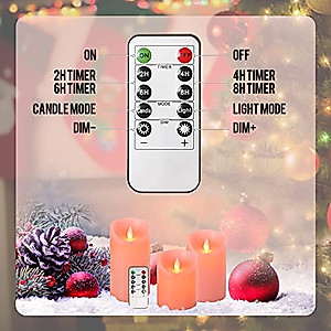 Flameless LED Battery Operated Flickering Candles: 4" 5" 6" Set of 3 Pink Real Wax Pillar Dancing Flame 10-Key Remote Control Candle Lights 300Hours For Holiday,Gifts, Thanksgiving, Christmas, Wedding