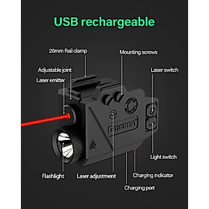 Gmconn Gun Light Red Laser Sight Weapon Pistol Flashlight, 800 Lumen LED Flashlight with Red Beam for Glock