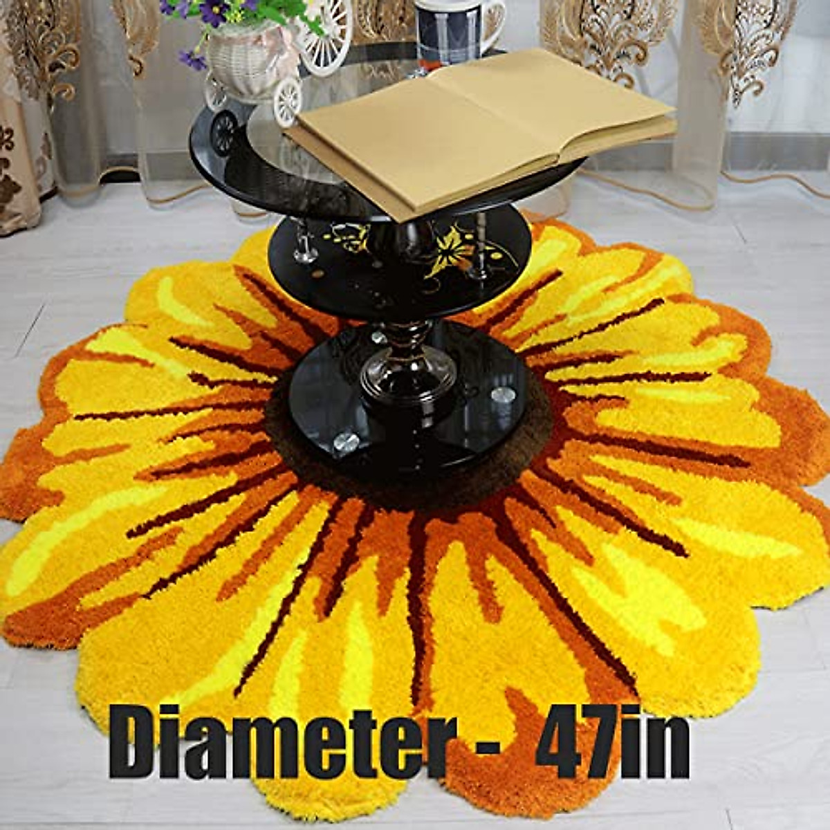 Sunflower Rugs for Living Room Plush Large Round Flower Area Rugs with Rubber Backing Non-Slip, Extra Soft Cute for Bedroom Kitchen Bathroom,Washable (Pink,40x40in)