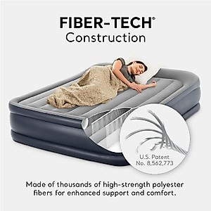 Intex 64135ED Dura-Beam Plus Deluxe Pillow Rest Air Mattress: Fiber-Tech – Queen Size – Built-in Electric Pump – 16.5in Bed Height – 600lb Weight Capacity