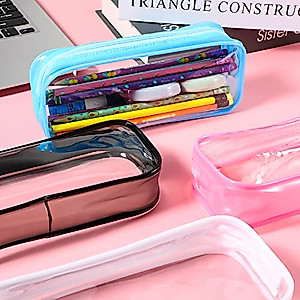 12 Pcs Clear PVC Pencil Case with Zipper Transparent Makeup Pouch Cosmetic Make up Bag Organizer Big Capacity Waterproof Pencil Bag for School Office Travel Women Student Kid(Multicolor)