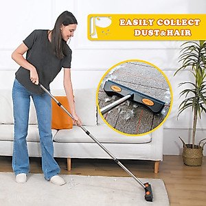 Goldcolin Rubber Broom for Pet Hair Remover, Carpet Rake Fur Remover Broom with Squeegee, Carpet Rake for Pet Hair Removal, Pet Hair Rubber Broom for Fluff Carpet, Hardwood Floor, Tile, Window