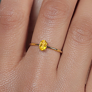 Gem Stone King 10K Yellow Gold 6X4MM Oval Gemstone Birthstone Engagement Ring | Solitaire Wedding Engagement Anniversary Promise Gold Ring For Women