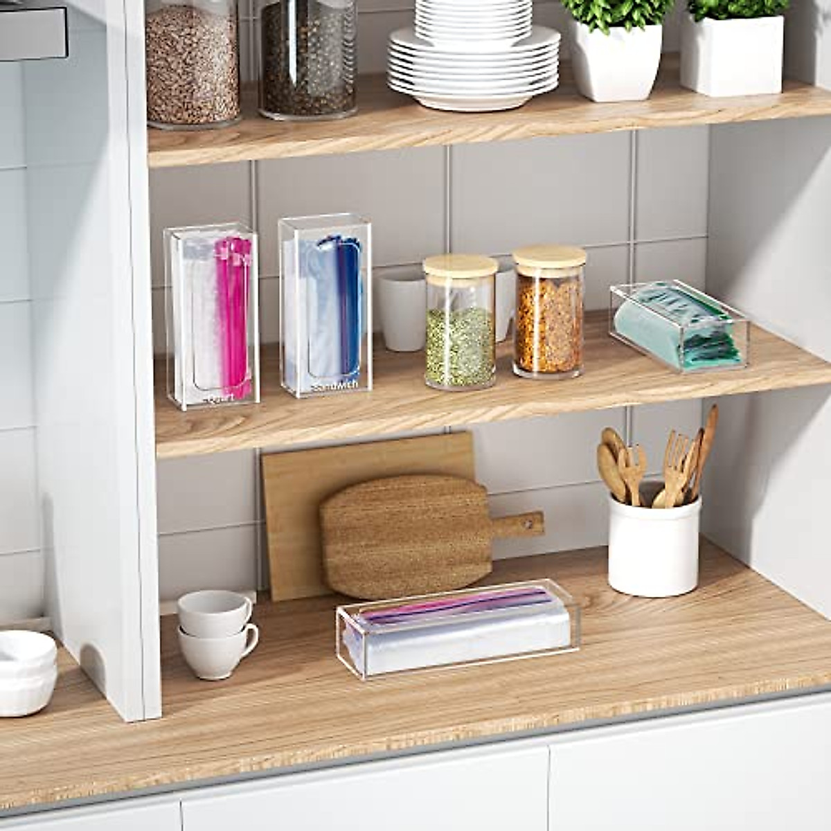 NPPLUS Bag Storage Organizer, Acrylic Baggie Organizer Plastic Bag Dispenser Holder For Gallon Quart Sandwich And Snack - 4 Pack (No Magnets)