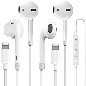 MSURTY 2 Pack-Apple Earbuds/Wired Earphones/iPhone Headphones/Lightning [Apple MFi Certified] Built-in Compatible with iPhone 7/8/X/11/12/13/14/Pro/Pro Max, Support All iOS System, MS-U005