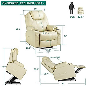 YITAHOME Power Lift Recliner Chair for Elderly, Electric Lift Chair with Heat and Massage, Faux Leather Recliner Sofa with 2 Cup Holders, Side Pockets & Remote Control for Living Room (White)
